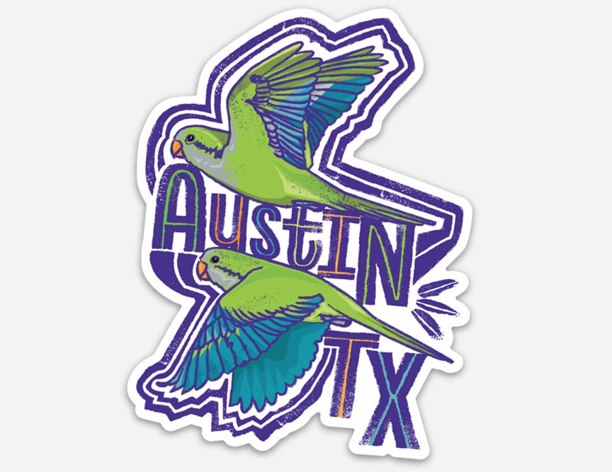 Quaker Parrots ATX Sticker | Austin Texas Vinyl Sticker | Gusto Graphic ...